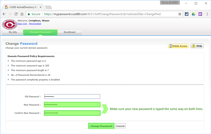 Reset Your Password / Resetting Your CUSD Password